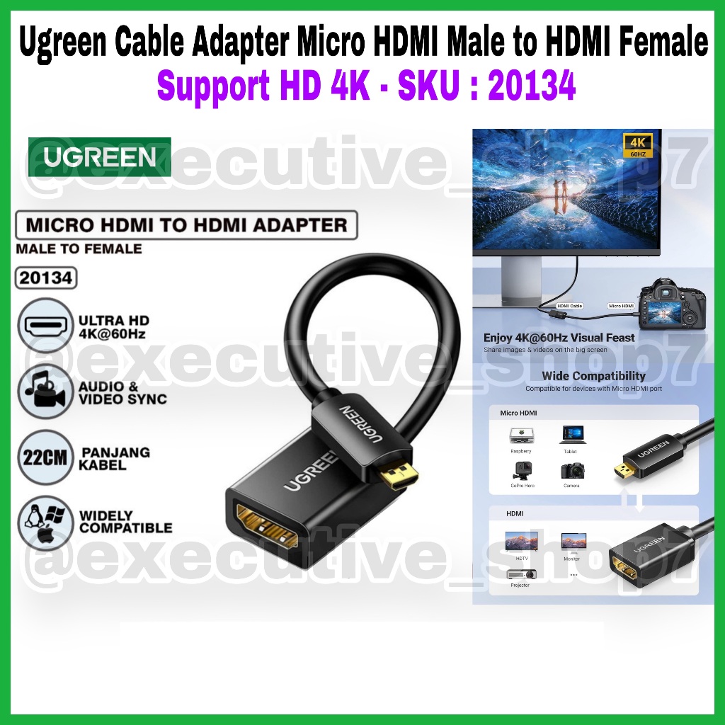 Jual Ugreen Cable Adapter Micro HDMI Male to HDMI Female - Support HD ...
