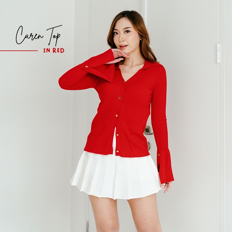 Jual [DEAROLIN] Caren Top | Atasan Knit Wanita Korean Top Baju Knit Wanita Lengan Panjang Long ...