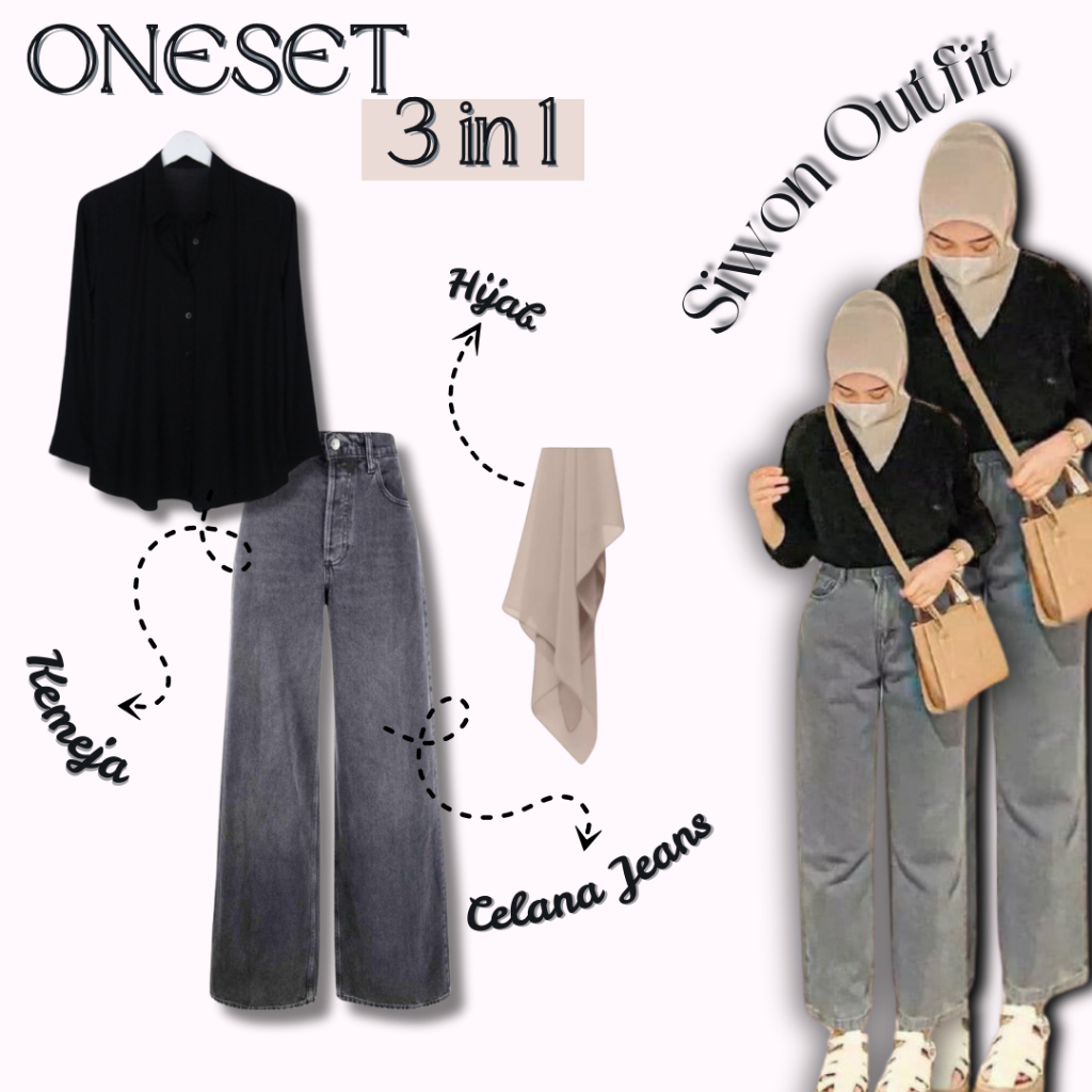 Jual Oneset Kekinian Oneset Kece 3in1 Siwon Outfit (Kemeja Hitam+Jeans ...