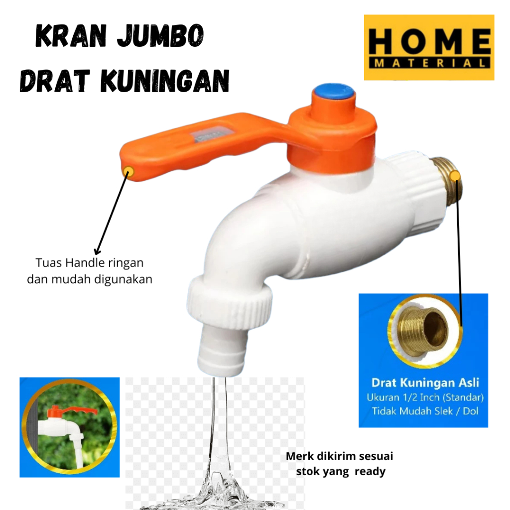 Jual Kran air tembok taman 1/2 inch pvc Kran drat kuningan jumbo engkol ...