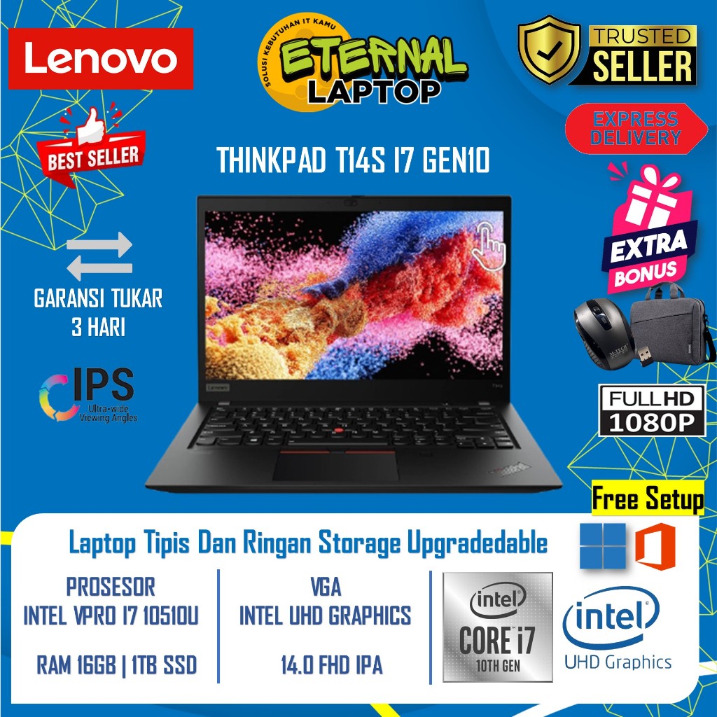 Jual Laptop Touchscreen Lenovo ThinkPad T14s Intel Vpro i7 10510U 32GB ...