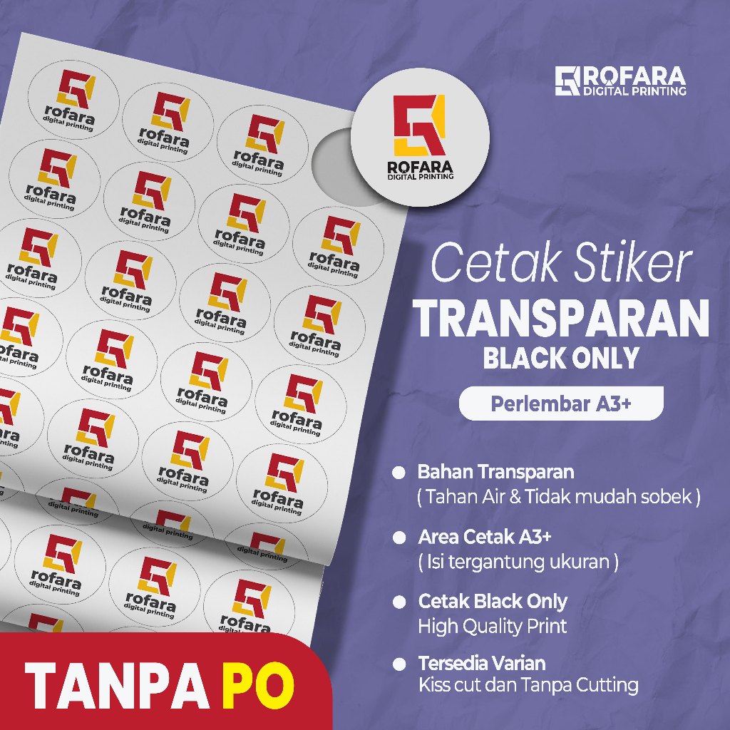 Jual Stiker Transparan A3+ | Cetak Stiker Label | Kiss cut | Shopee ...