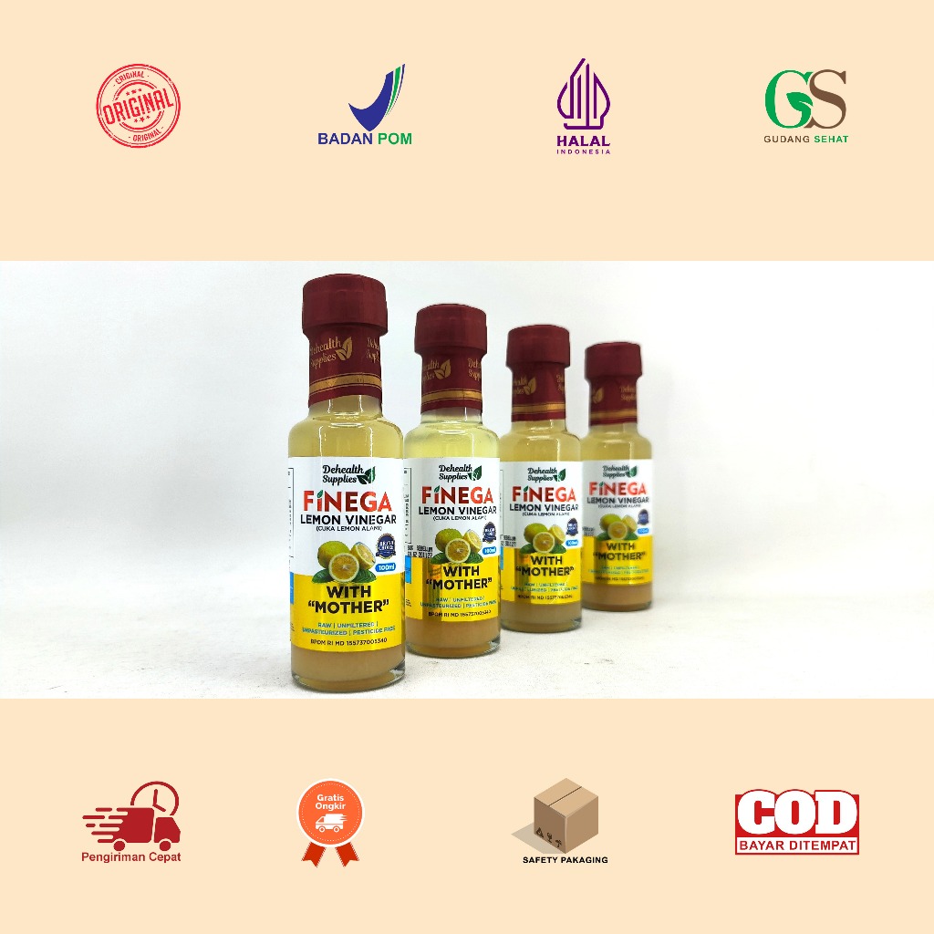 Jual Manado FINEGA Lemon Vinegar With Mother Isi 100 ML Botol Kaca ...