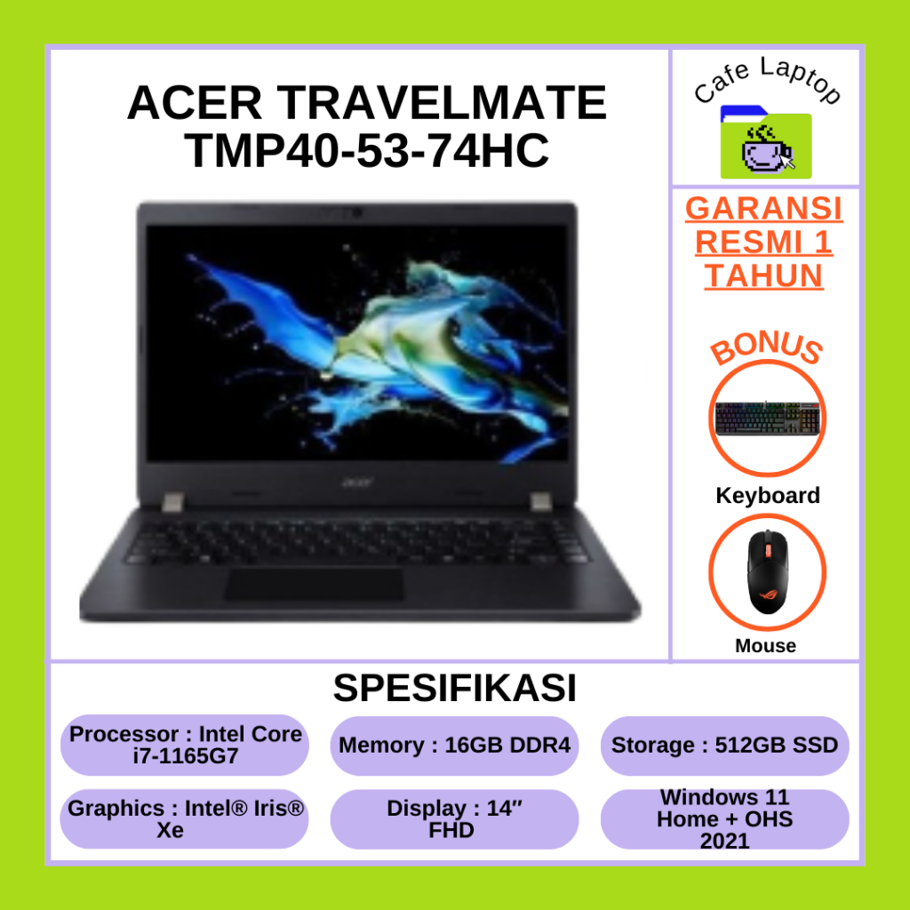 Jual Acer Travelmate TMP40-53-74HC Core i7-1165G7 16GB 512GB SSD 14 ...