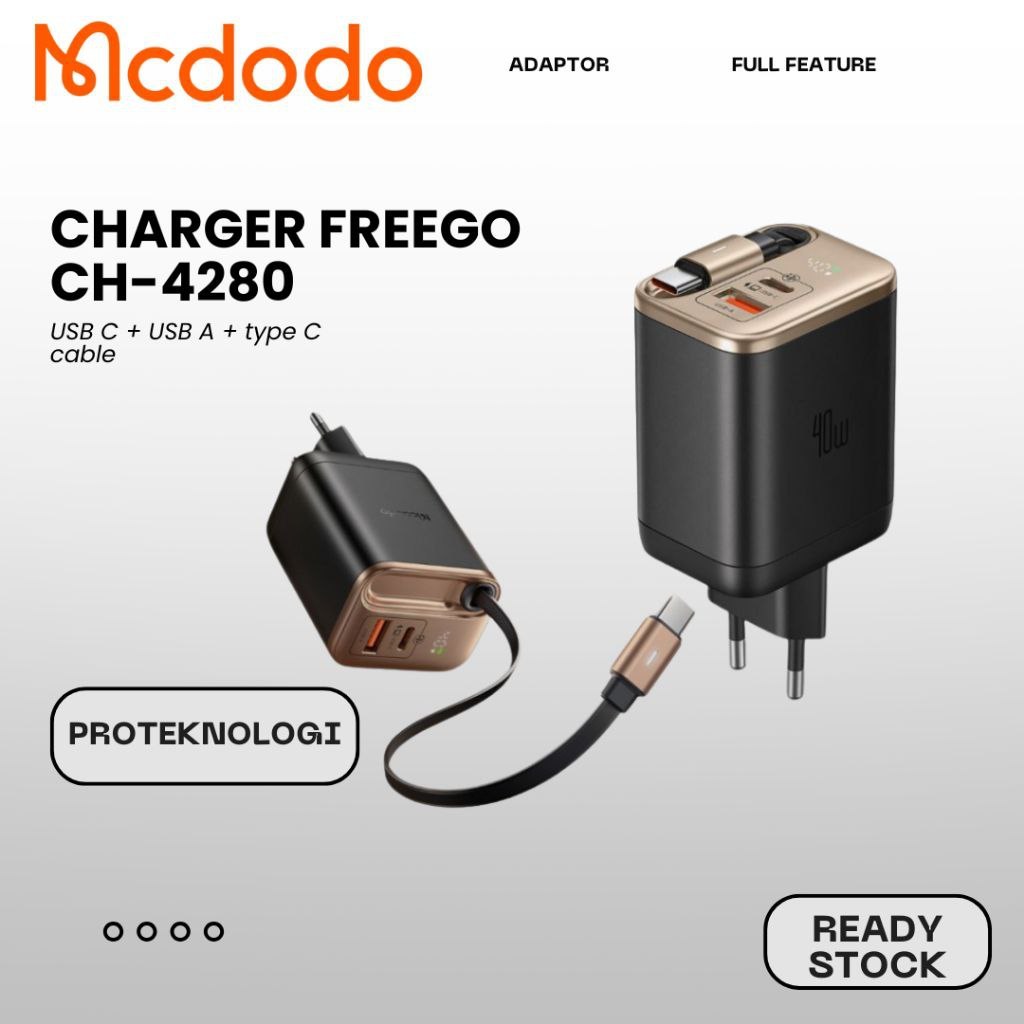 Jual MCDODO FreeGo Charger ch-4280 GAN PD Fast Charging 40w Built in Retractable Cable | Shopee ...
