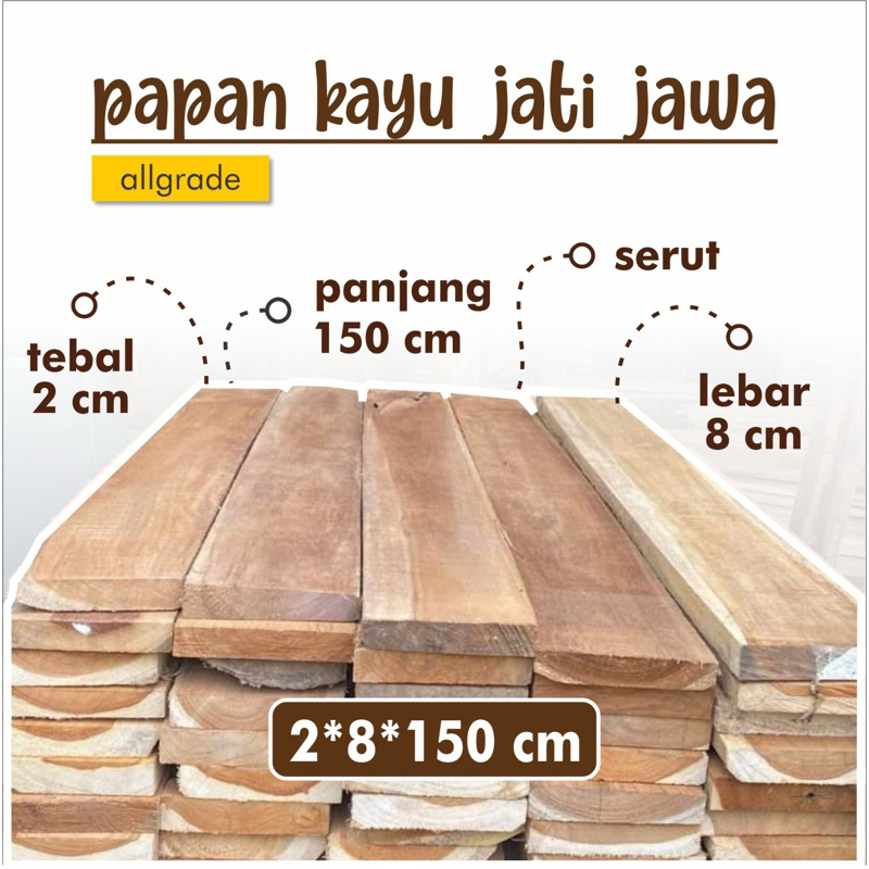 Jual Papan Kayu Jati Jawa Ukuran 2x8x150 cm Murah Serut Halus Kayu ...
