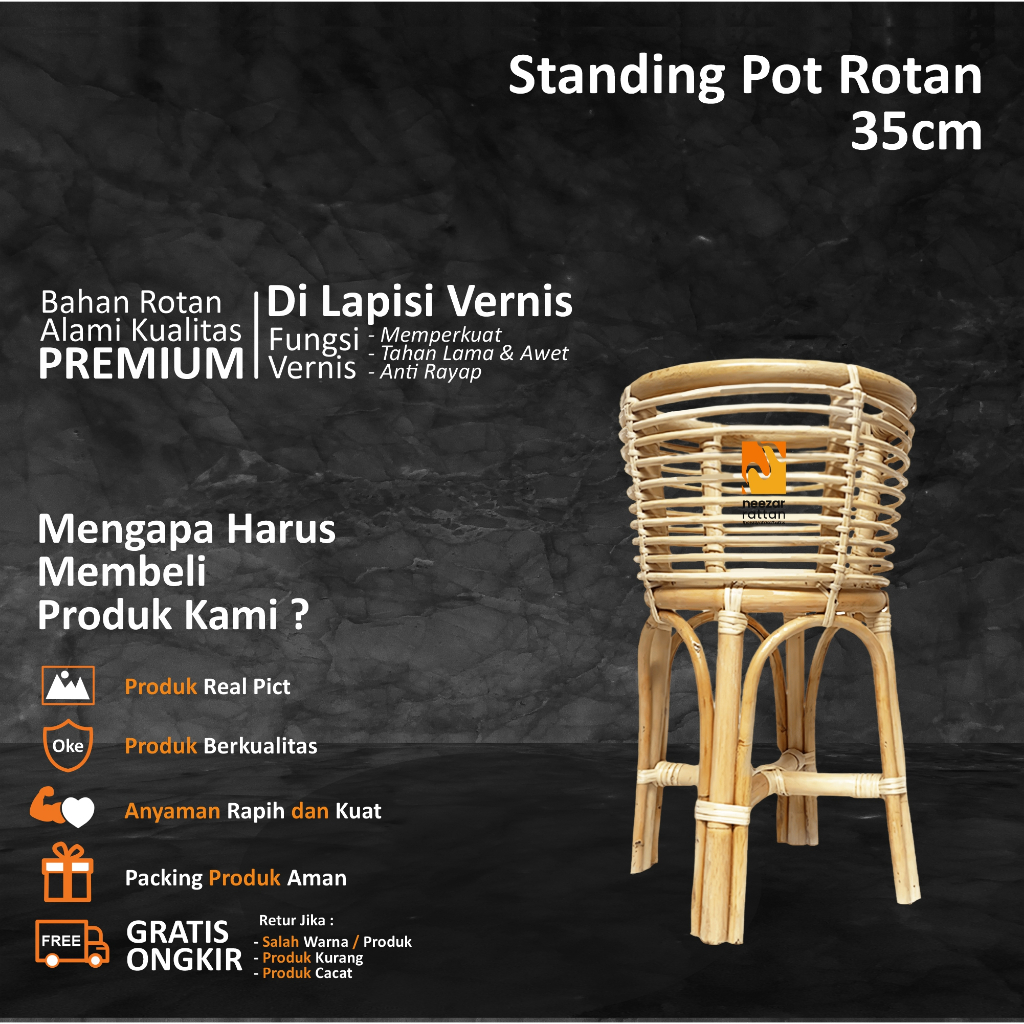 Jual Standing pot bunga rotan 35cm, Vas bunga minimalis tempat pot ...