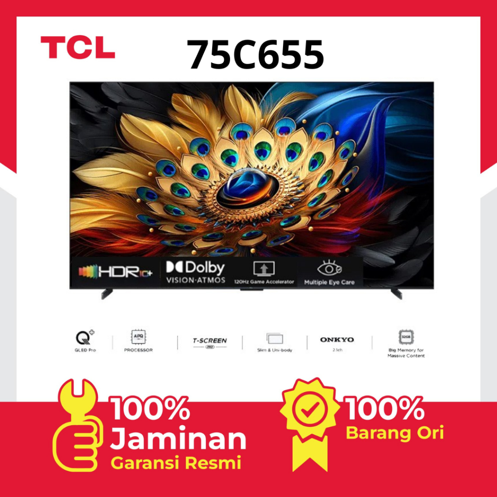 Jual TCL QLED PRO 4K UHD 75 Inch Smart Google TV w/ ONKYO 2.1CH 75C655 | Shopee Indonesia