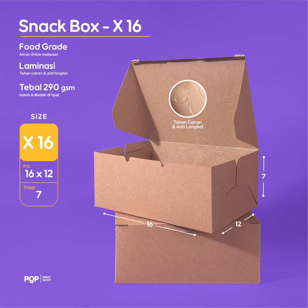 Jual Snack Box 16x12x7 Bahan Kertas Kraft Coklat 290gsm | Full Laminasi ...