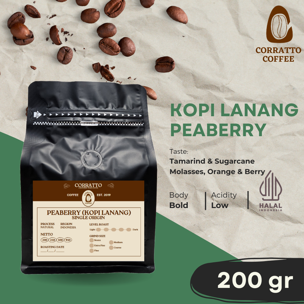 Jual Kopi Lanang Robusta Peaberry 200 gram Corratto Coffee | Shopee ...