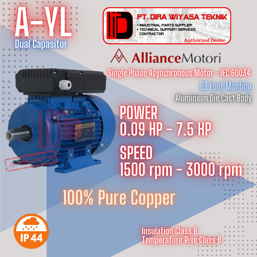 Jual Dinamo Alliance Motori 0.25 HP 3000 RPM 1PH B3 Foot Mounting ...