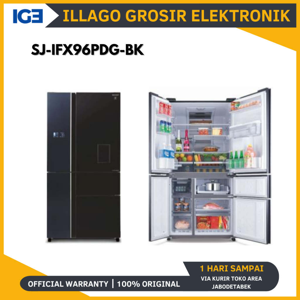 Jual SHARP SJ-IFX96PDG-BK Kulkas Multi Door 5 pintu J-Tech Inverter 780 ...