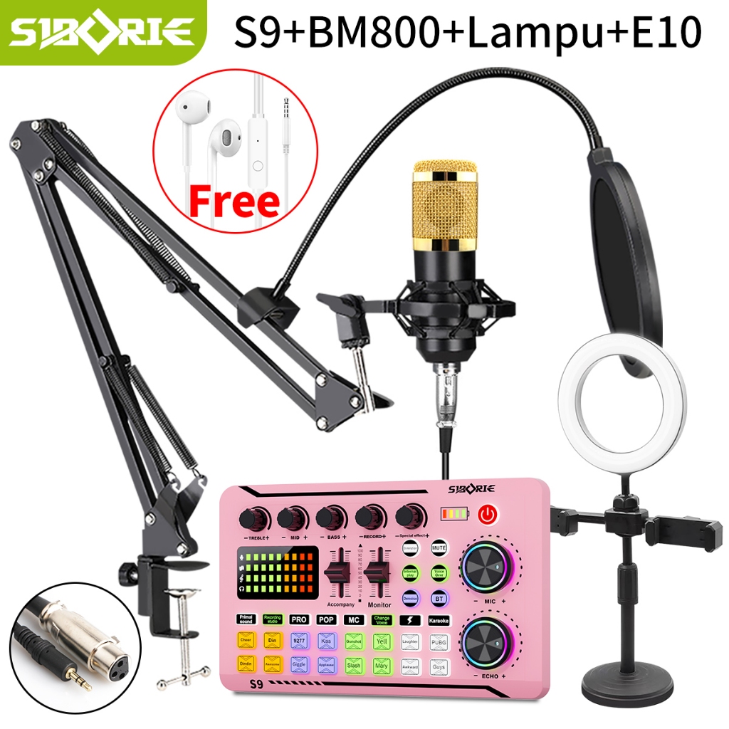 Jual Siborie S9 soundcard+BM800 mic+E10 headset+Lampu paket lengkap SET ...