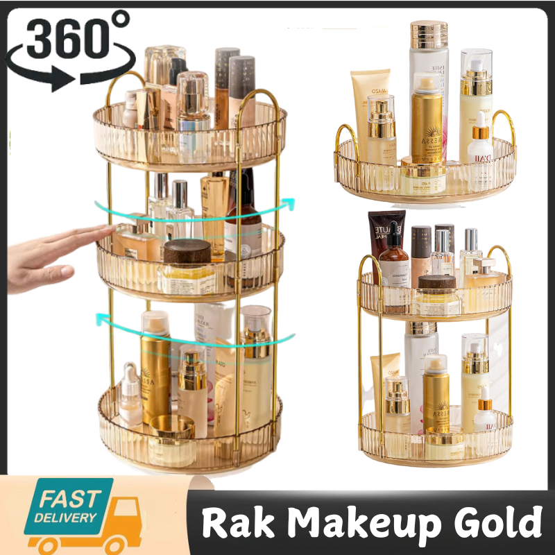 Jual Rak Makeup Gold Rak Rotating 360 Derajat Makeup Organizers Rak ...