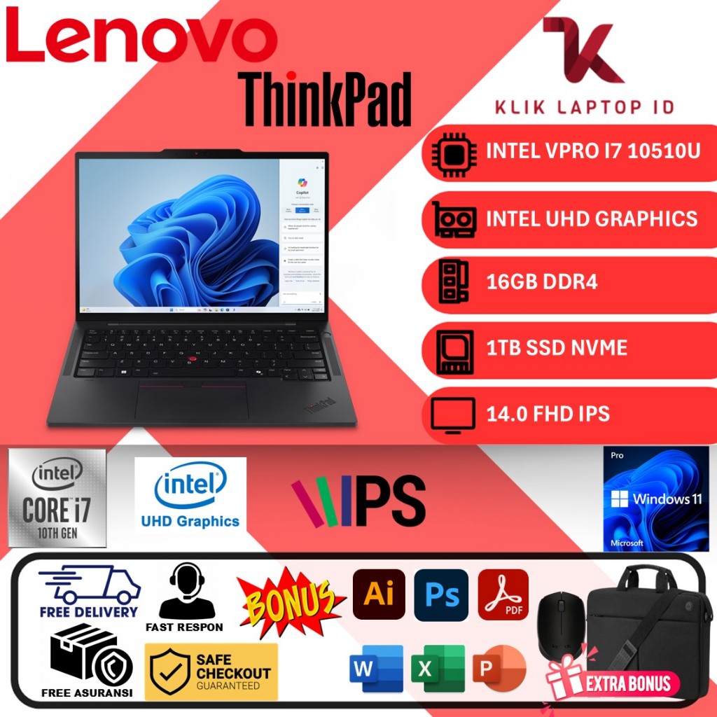 Jual Laptop Ultrabook Lenovo Thinkpad T14S Intel Vpro I7 10510U 16GB ...