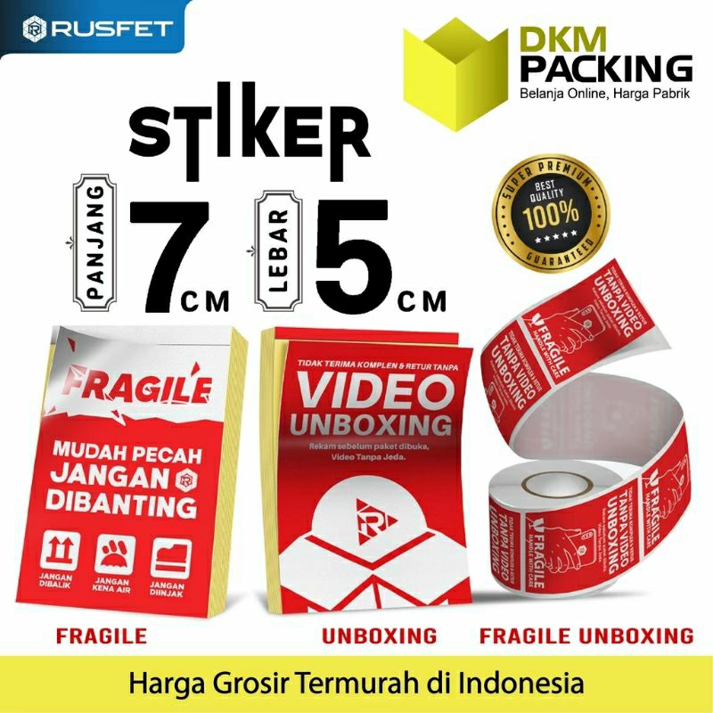 Jual ( Harga 1 Lembar) Sticker Fragile Unboxing HANDLE WITH CARE RUSFET ...