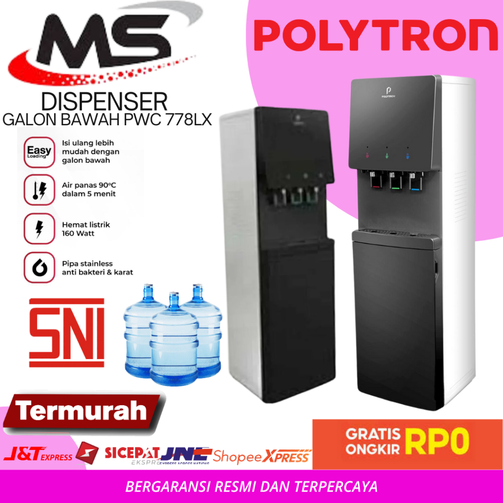 Jual DISPENSER POLYTRON Galon Bawah Hydra PWC 778LX - Hitam Low Watt | Shopee Indonesia
