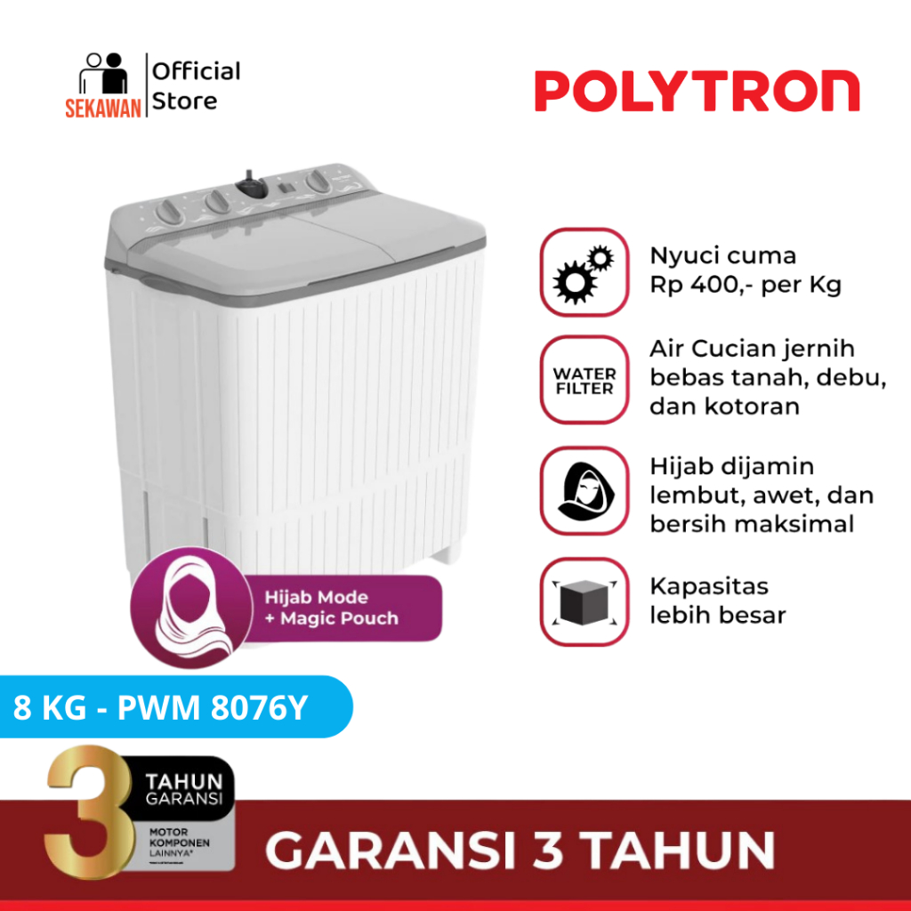 Jual mesin cuci Polytron 2 tabung 8kg PWM-8076 | Shopee Indonesia