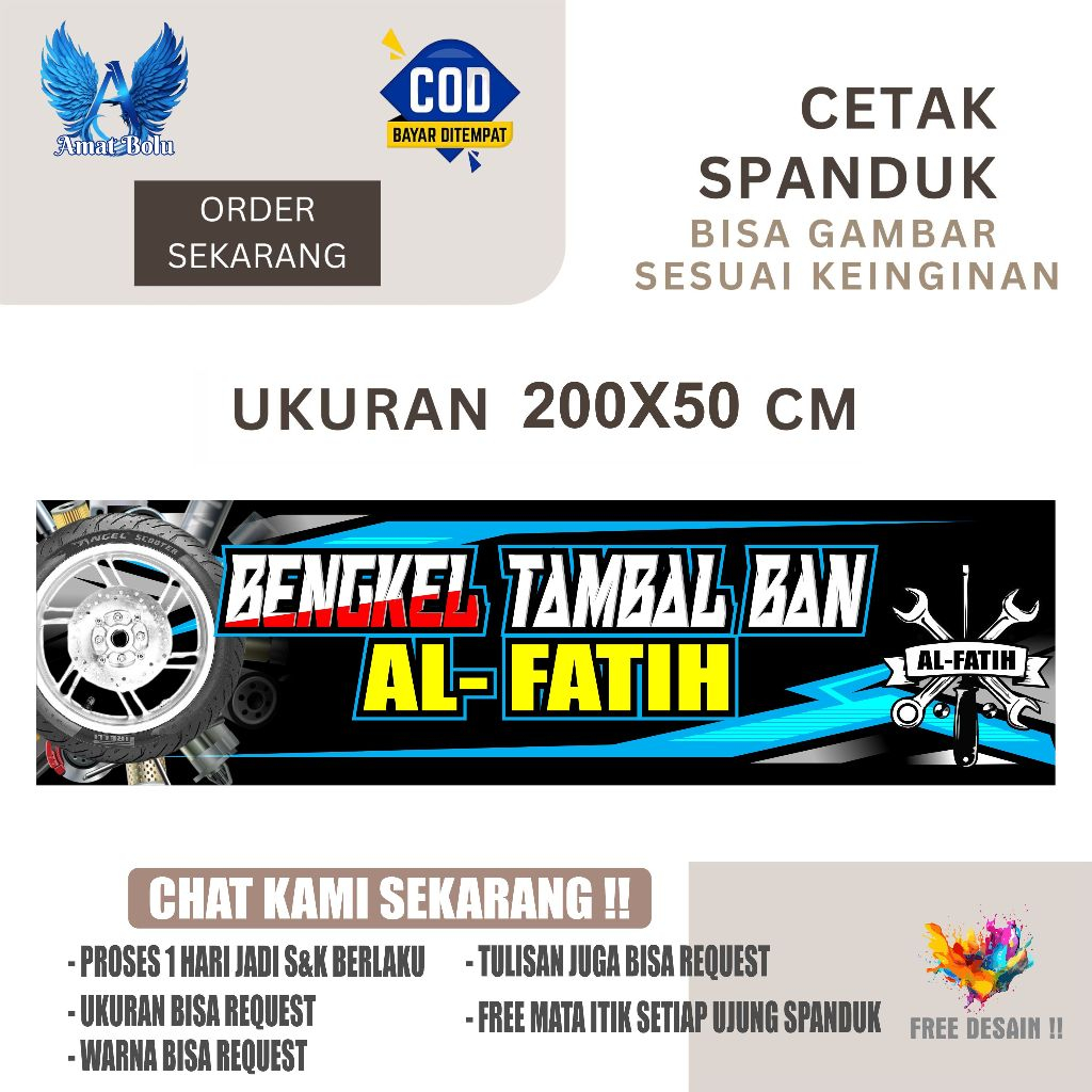 Jual Cetak Spanduk Cetak Banner BENGKEL TAMBAL BAN Ukuran 200X50 Bisa ...