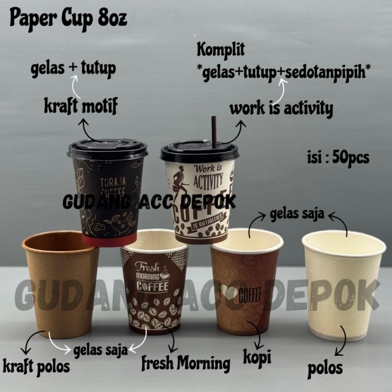 Jual PAPER CUP 8OZ MOTIF BAHAN KRAFT / GELAS KOPI BAHAN KERTAS 8 OZ ISI 50 PCS | Shopee Indonesia