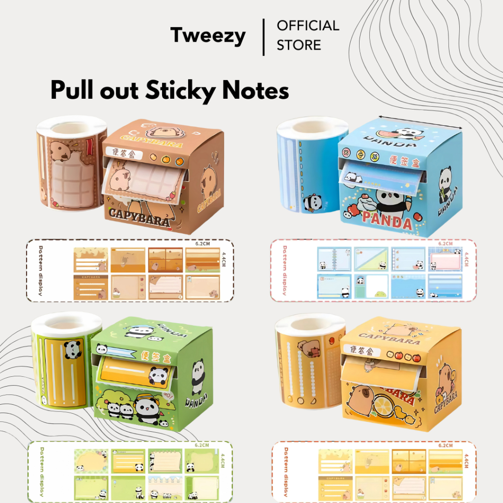 Jual Box Sticky Notes Pull Out Sticker Roll Design Panda and Capybara ...