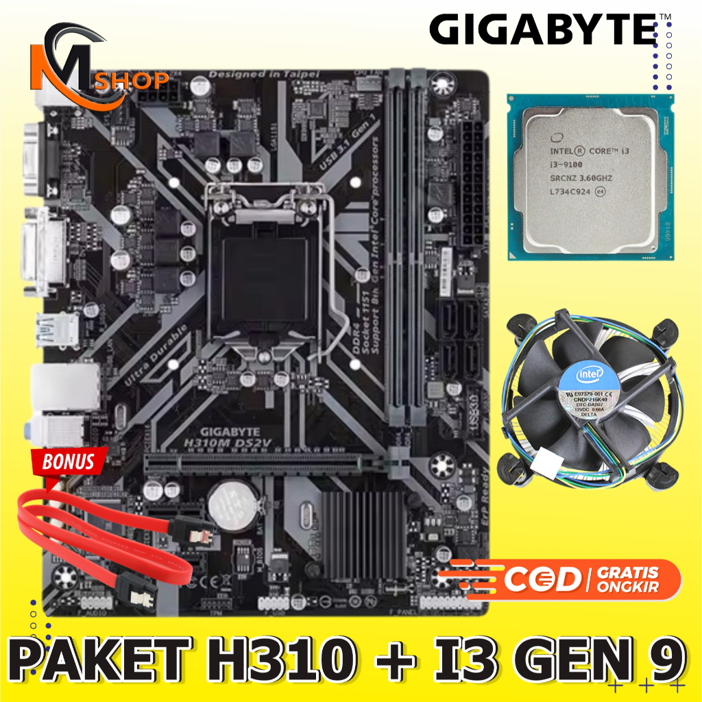 Jual Paket Motherboard Mobo Mainboard H310 LGA 1151 DDR4 + Processor Intel Core i3 9100 Gen 9 ...