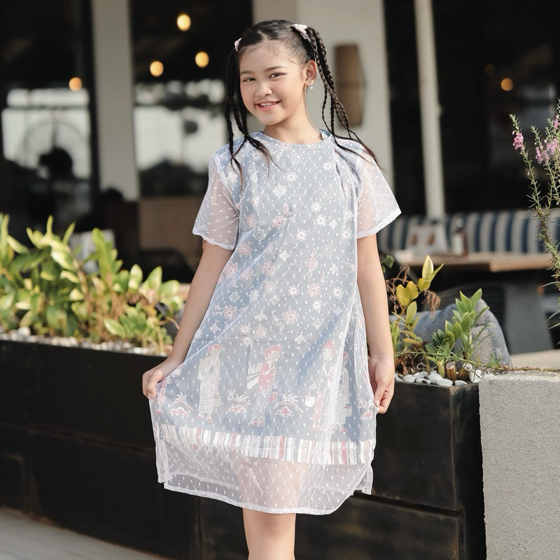 Jual NEW BATIK KIDS DRESS BATIK ANAK DJIWA TULLE PINK TOSKA NAVY KUNING ...