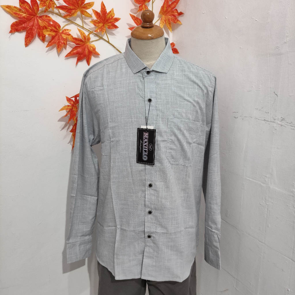 Jual MAXILLO Kemeja Casual Pria Tekstur Garis Abu Lengan Panjang R1107K ...