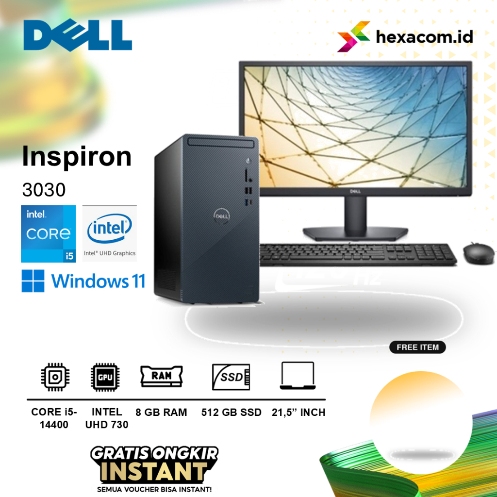 Jual Dell PC Inspiron 3030 i5-14400 8GB 512GB W11 OHS Monitor 21.5 ...