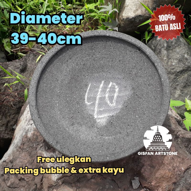 Jual Cobek 39-40cm batu asli gunung merapi free munthu/ulegkan(untuk ...