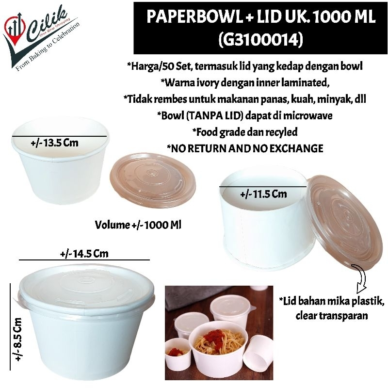 Jual paperbowl+paper+bowl+mangkok+bahan+kertas+lid+tutup+mika+wadah ...