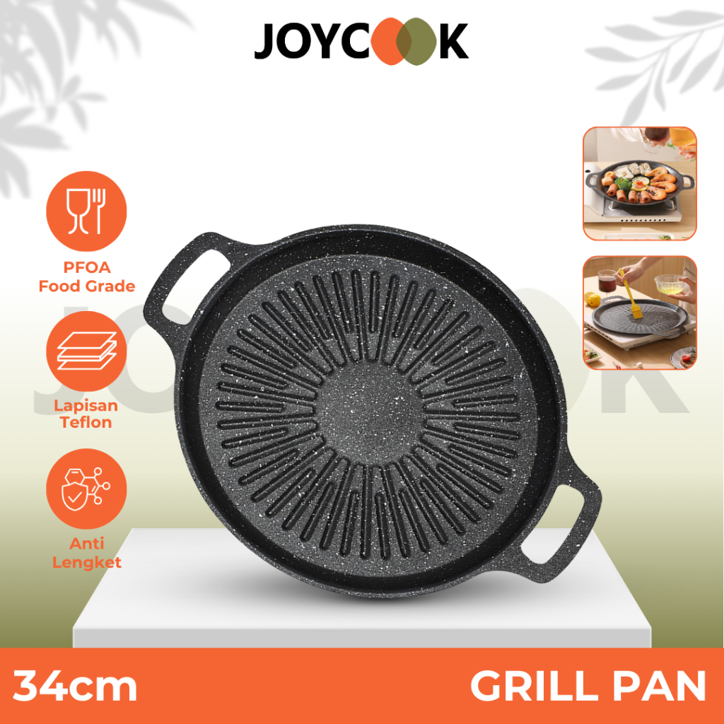 Jual JOYCOOK Grill Pan 34 CM Wajan Pemanggang Bulat Panggangan BBQ Anti ...
