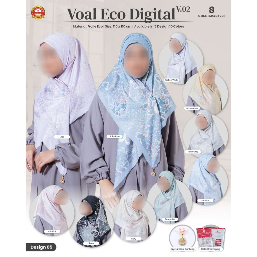 Jual kerudung segi empat voal eco digital umama original | Shopee Indonesia