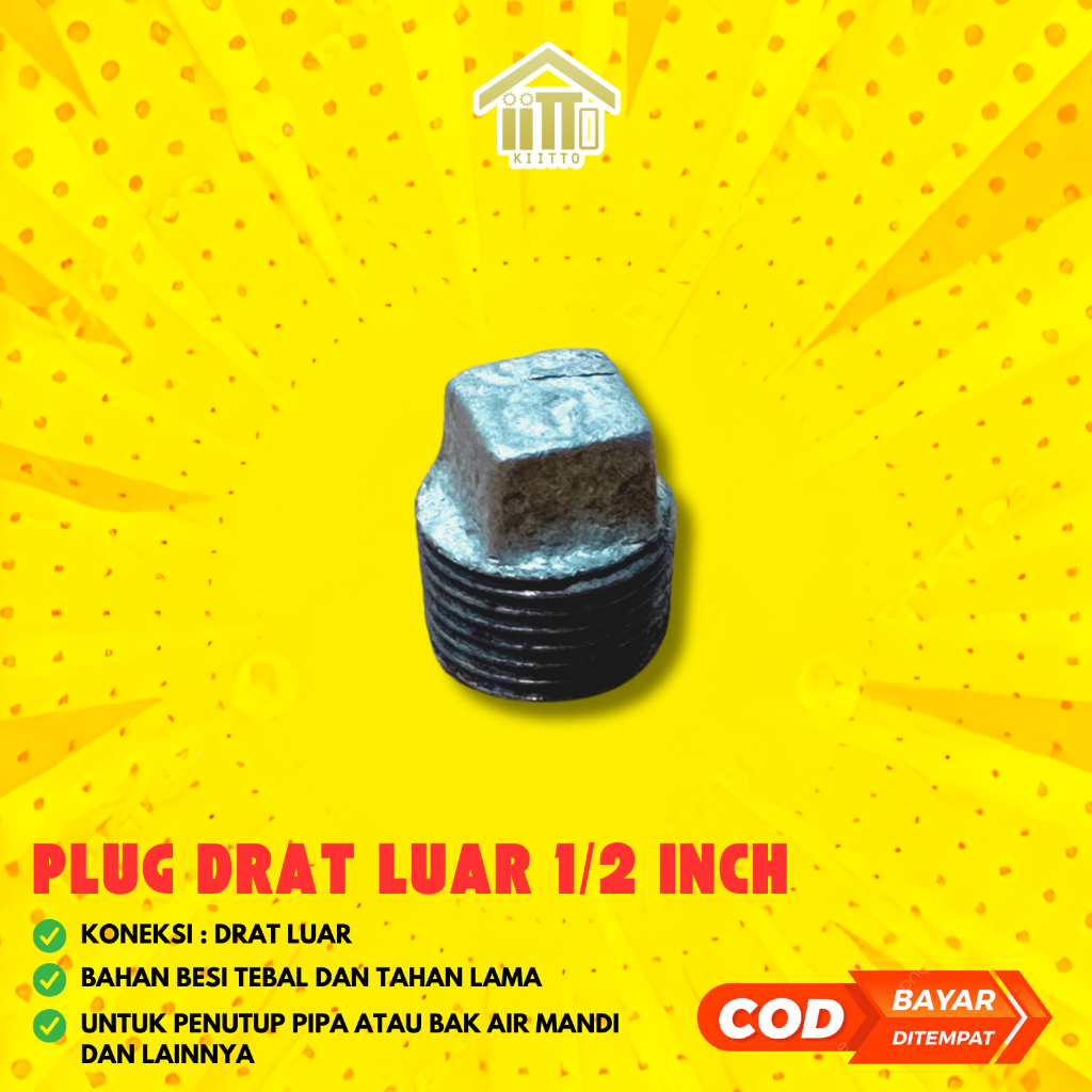 Jual PLUG DOP BESI DRAT LUAR 1/2 INCH / TUTUP PIPA BESI DRAT LUAR 1/2 ...