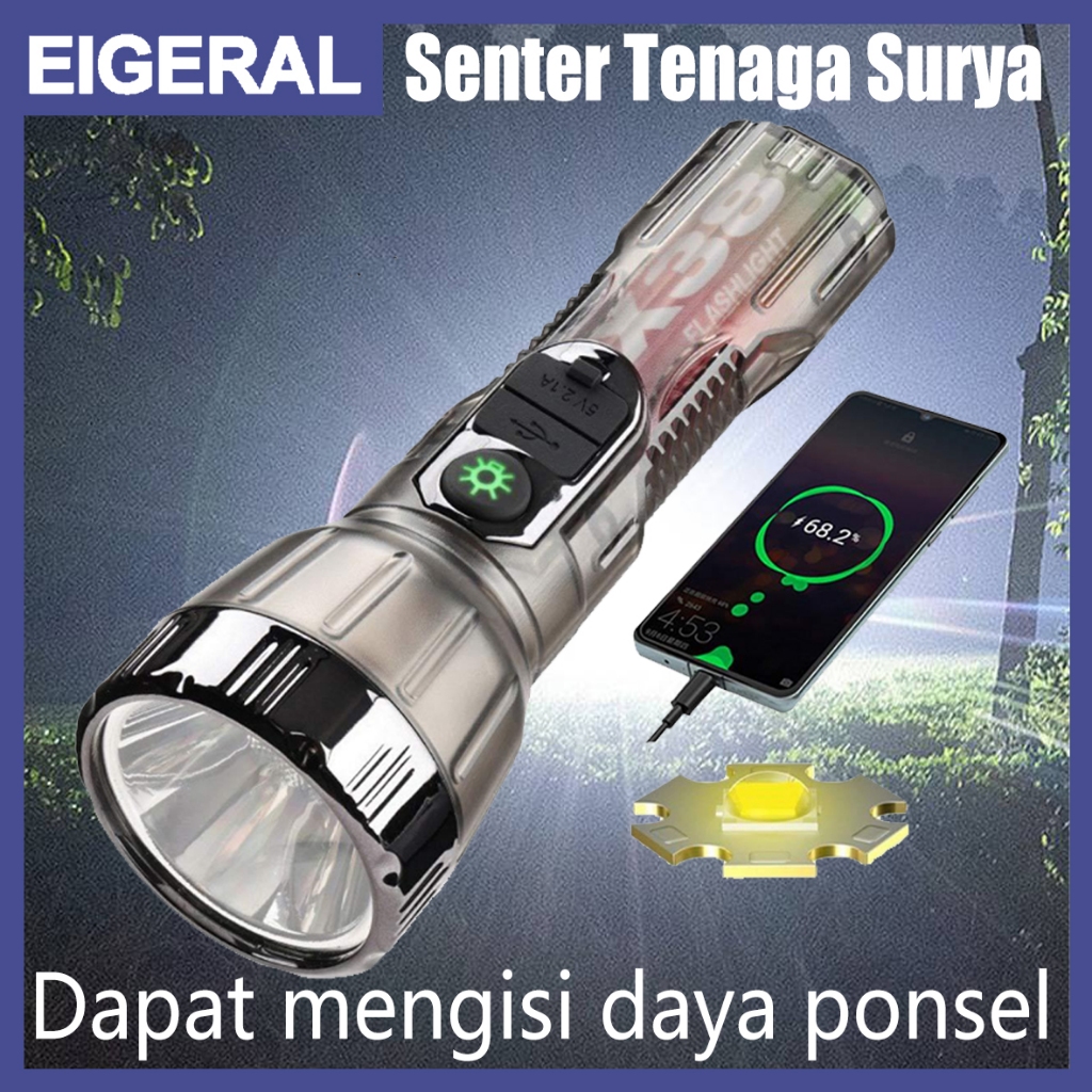 Jual Senter LED Laser Jarak Jauh Panel Surya Transparan Lampu Putih Tipe-c Panel Surya Tahan Air ...