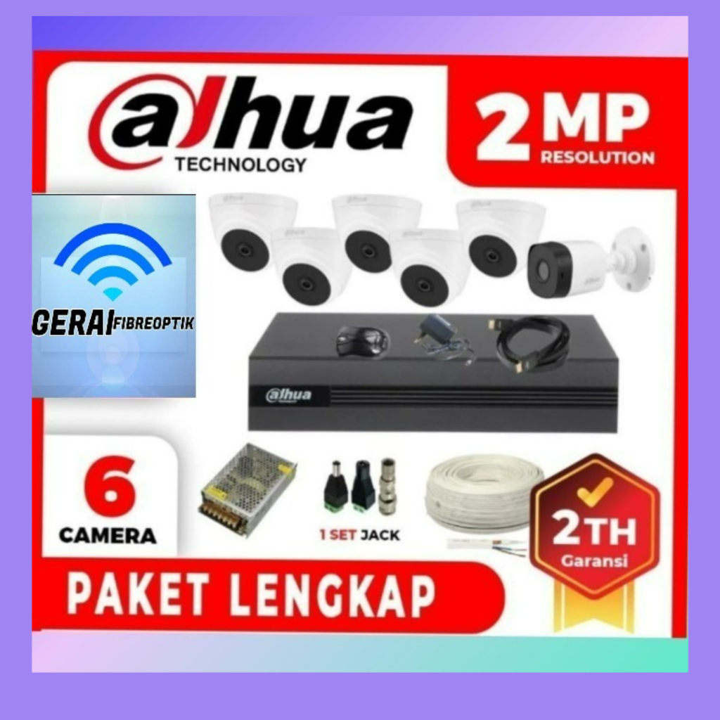 Jual Paket Kamera CCTV Dahua 6 Channel 6 Kamera 2MP + DVR 8 CHANEL ( komplit )-GFO | Shopee ...
