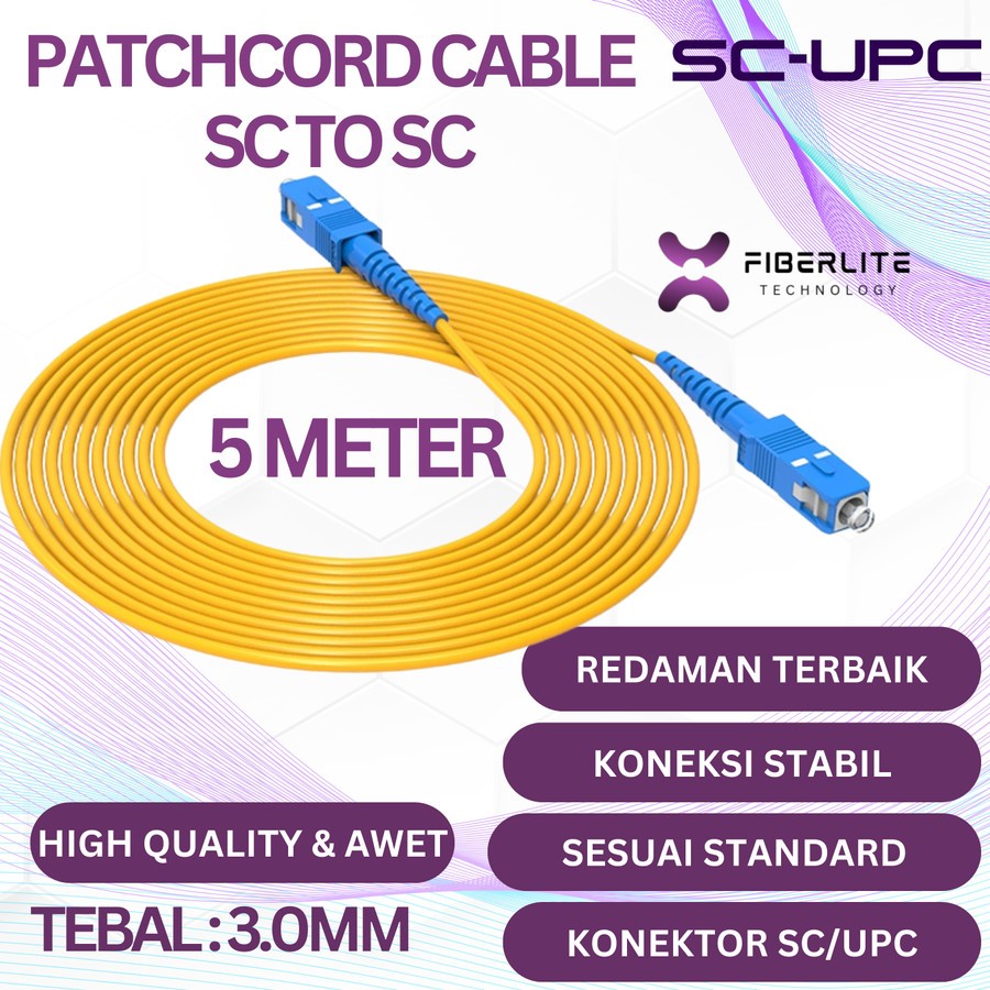 Jual Patch Cord SC UPC 5 Meter 3MM Single Mode Kabel Fiber Optic SC-SC ...