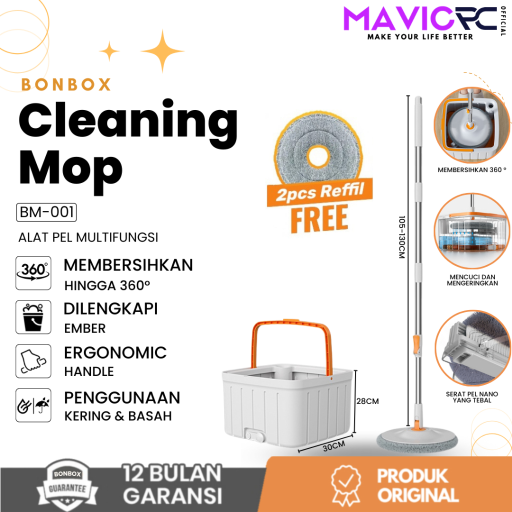 Jual BONBOX BM-001 Super Mop 2-in-1 Alat Pel Membersih Lantai Set 360° Dilengkapi Ember ...