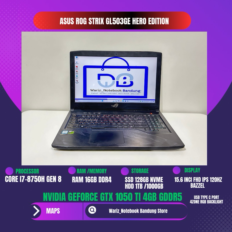 Jual ASUS ROG STRIX GL503GE HERO EDITION CORE I7-8750H NVIDIA GTX 1050 ...