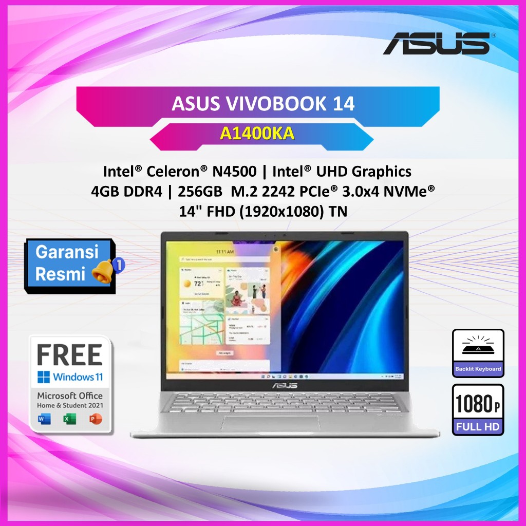 Jual ASUS VIVOBOOK 14 A1400KA CELERON N4500 RAM 4GB/8GB 512GB SSD WIN11 ...
