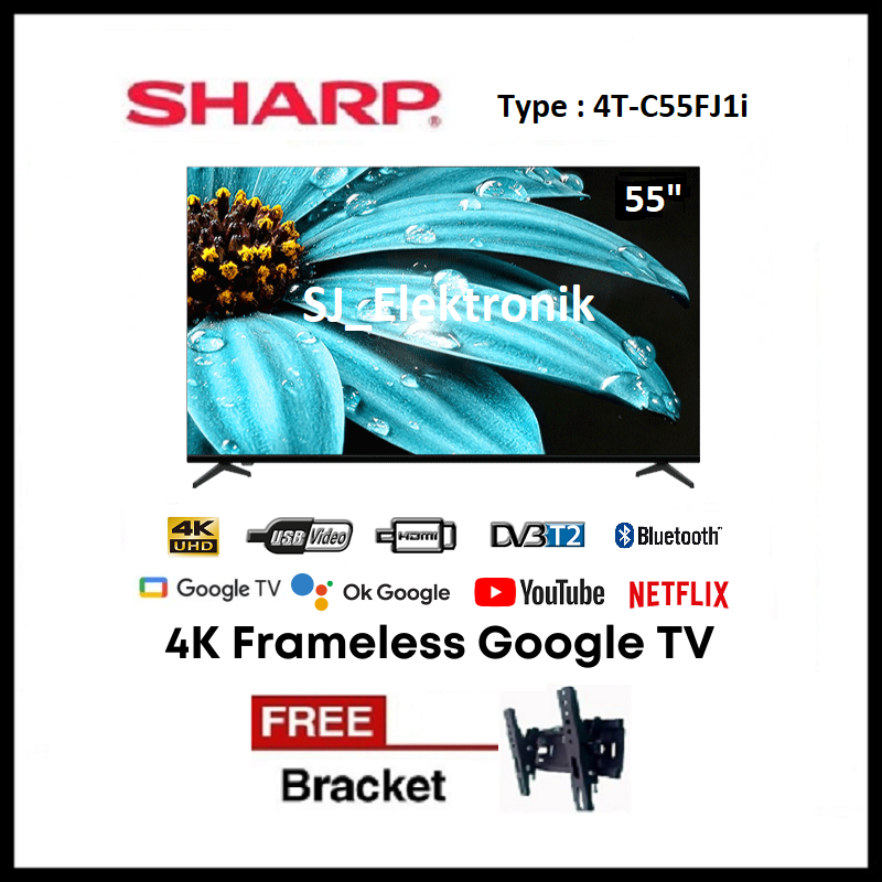 Jual Braket + Sharp 4T-C55FJ1i LED TV 55 Inch 55FJ1i Google TV UHD 4K - 55FJ1 | Shopee Indonesia