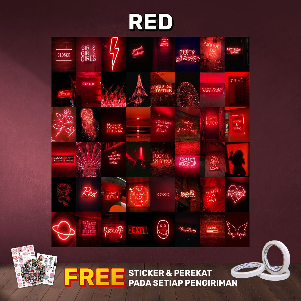 Jual Poster Dinding Aesthetic Bundle Red Isi 24/48 Poster | Poster ...
