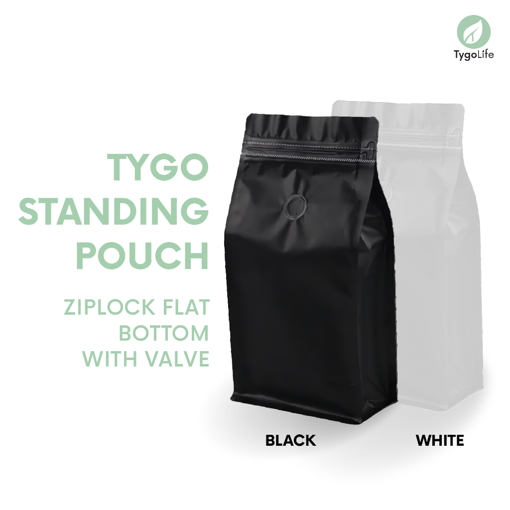 Jual TYGO STANDING POUCH COFFEE BEAN BAG FLAT BOTTOM WITH VALVE SATUAN ...