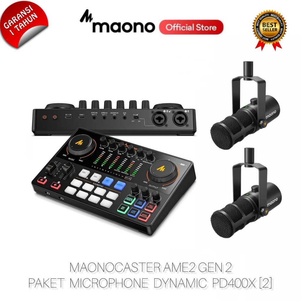 Jual MAONO AME2 Gen2 Paket Soundcard with 2 Microphone PD400X USB/XLR ...