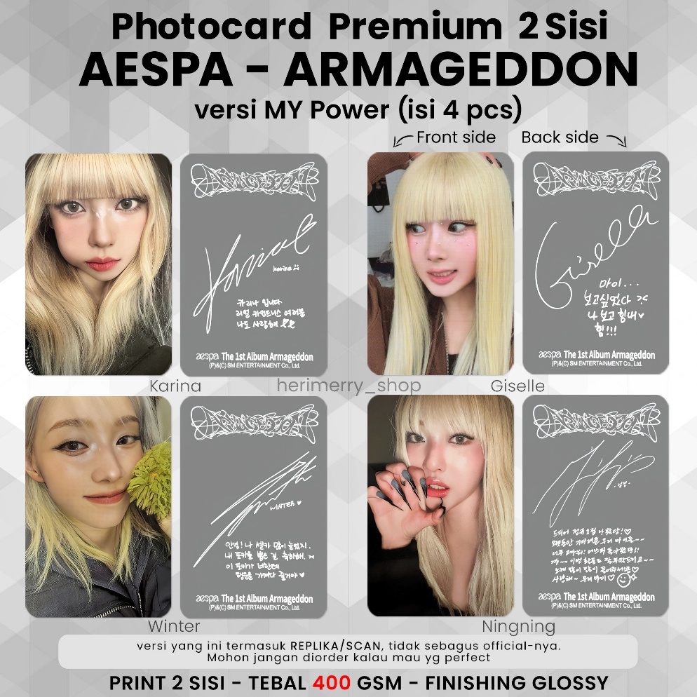 Jual New Stock ISI 4 PCS AESPA ARMAGEDDON SUPERNOVA Potocard PC Premium 2 Sisi Kartu Merch ...