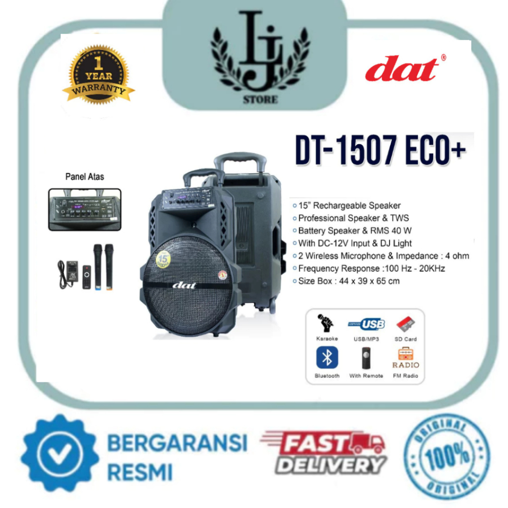 Jual Speaker Portable Bluetooth Karaoke DAT DT-1507 Eco+ Speaker ...