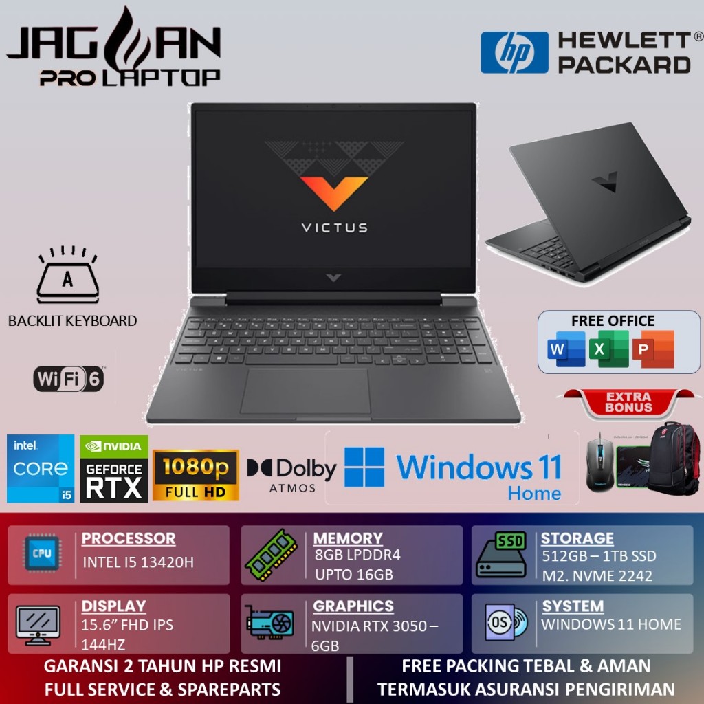 Jual Laptop HP Victus 15 FA1788TX Intel I5 13420H 32GB 512GB RTX3050 ...