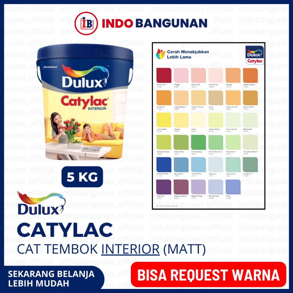 Jual CAT TEMBOK INTERIOR DULUX CATYLAC 5KG / BISA REQUEST CUSTOM WARNA ...