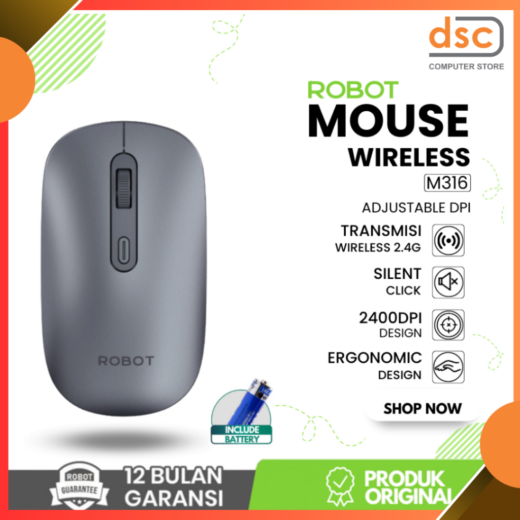 Jual ROBOT Mouse Wireless Ultra Slim Ringan Tipe M316 Mouse Silent ...