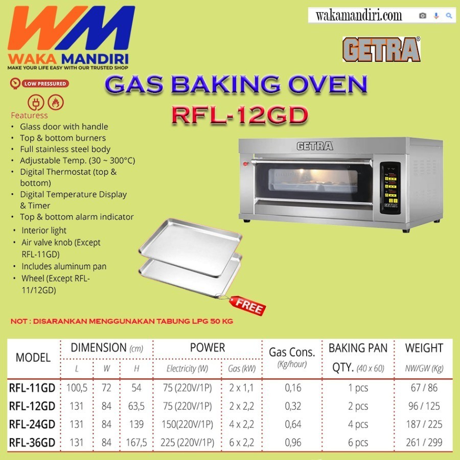 Jual RFL-12GD OVEN GETRA 1 DECK 2 TRAY RFL 12GD PEMANGGANG ROTI KUE ...